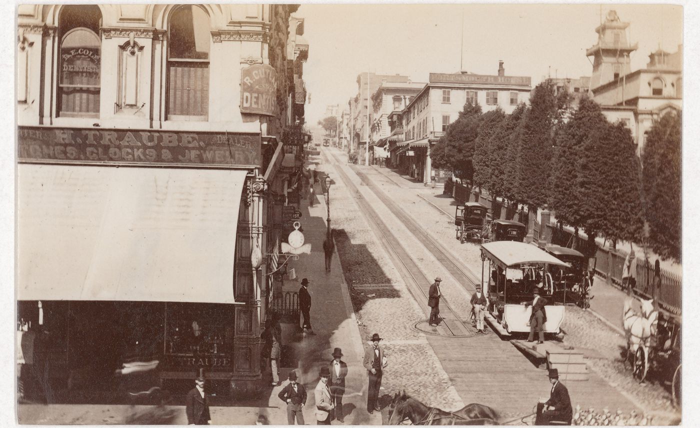 View of Clay Street, with trolley tracks, San Francisco, California