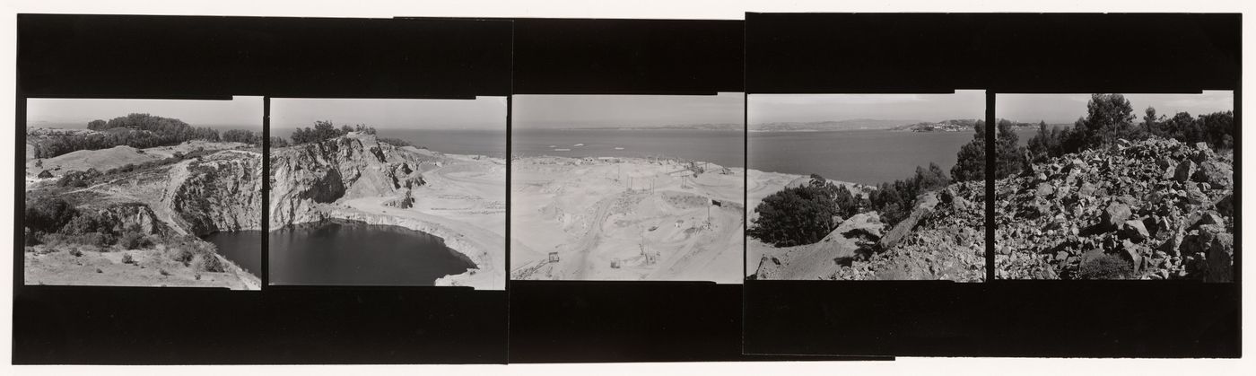 5 part panorama of a basalt quarry in San Pedro (California)