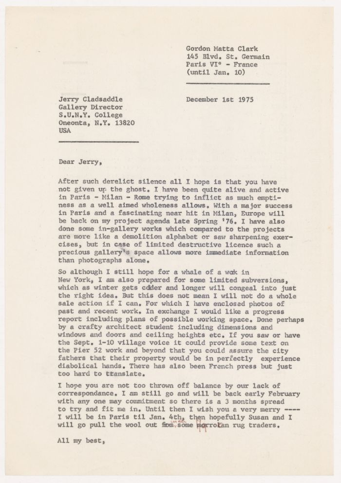 Personal and Professional Correspondence - Gordon Matta-Clark ...