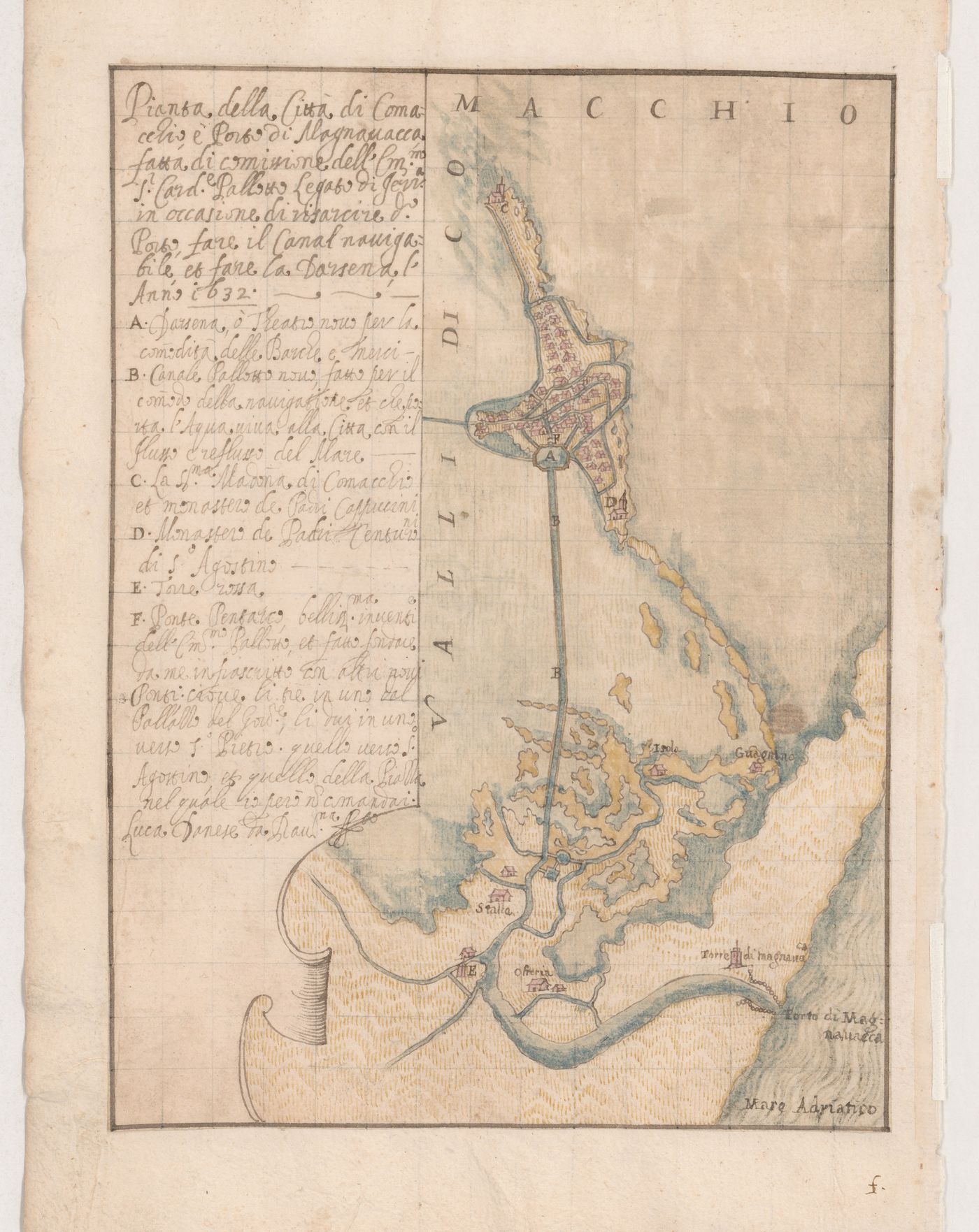 Map of the town of Comacchio and the port of Magnavacca