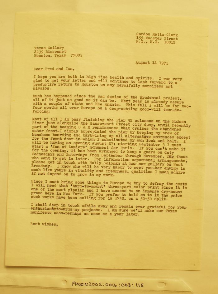 Personal and Professional Correspondence - Gordon Matta-Clark ...