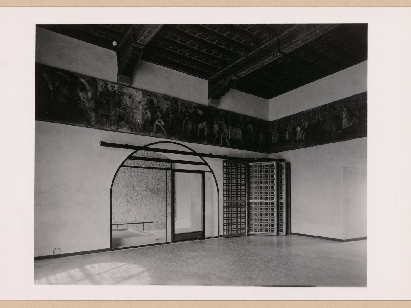 Interior view of a gallery showing frescos and a doorway, Museo di ...