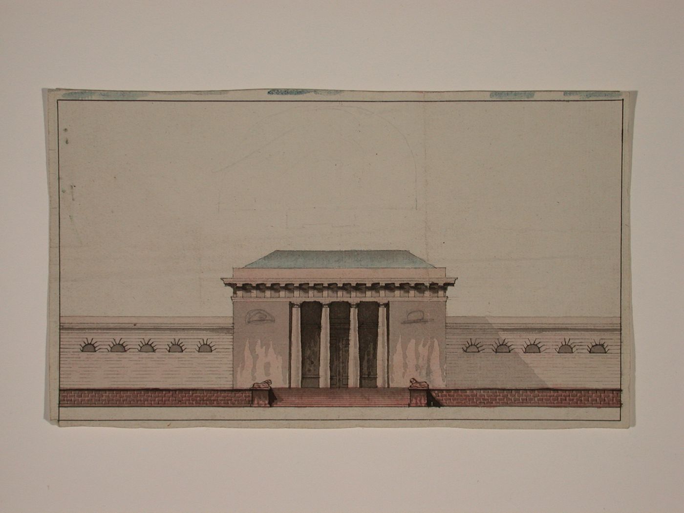 Elevation of a gatehouse and wall