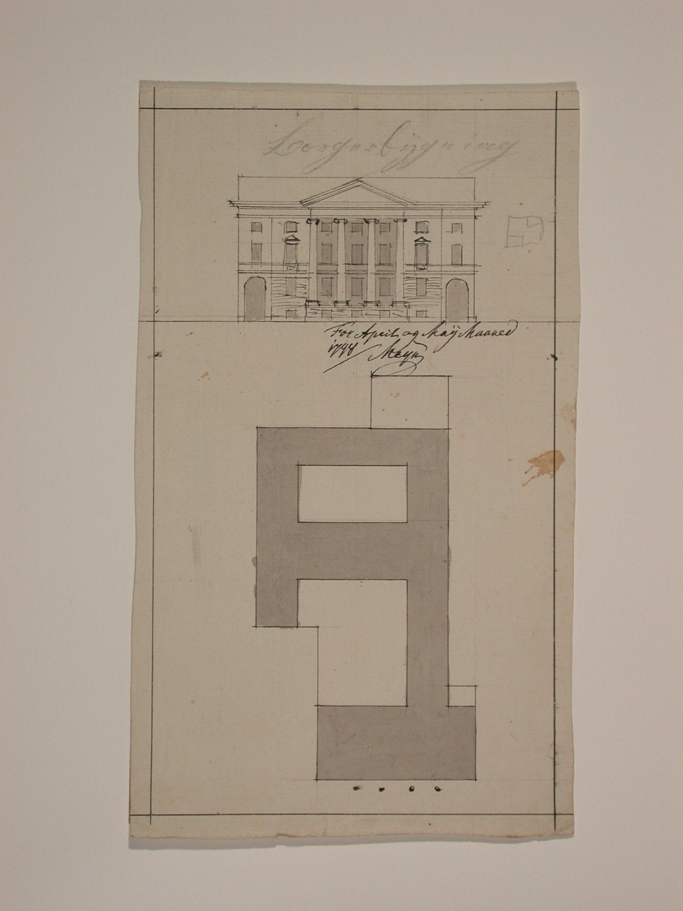 Plan and elevation of a mansion