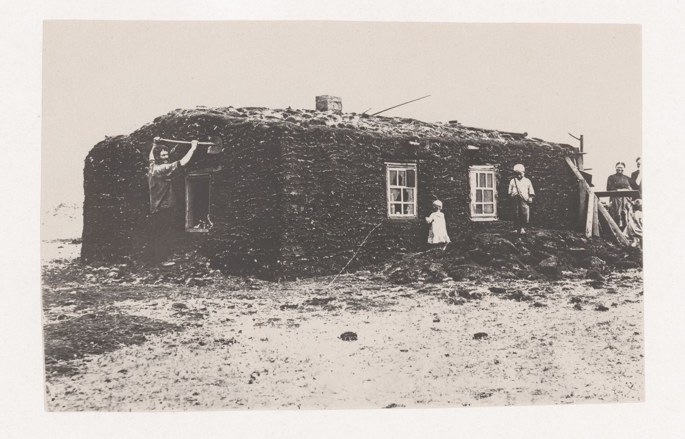 View of an earth-made shack constructed by the first inhabitants of ...