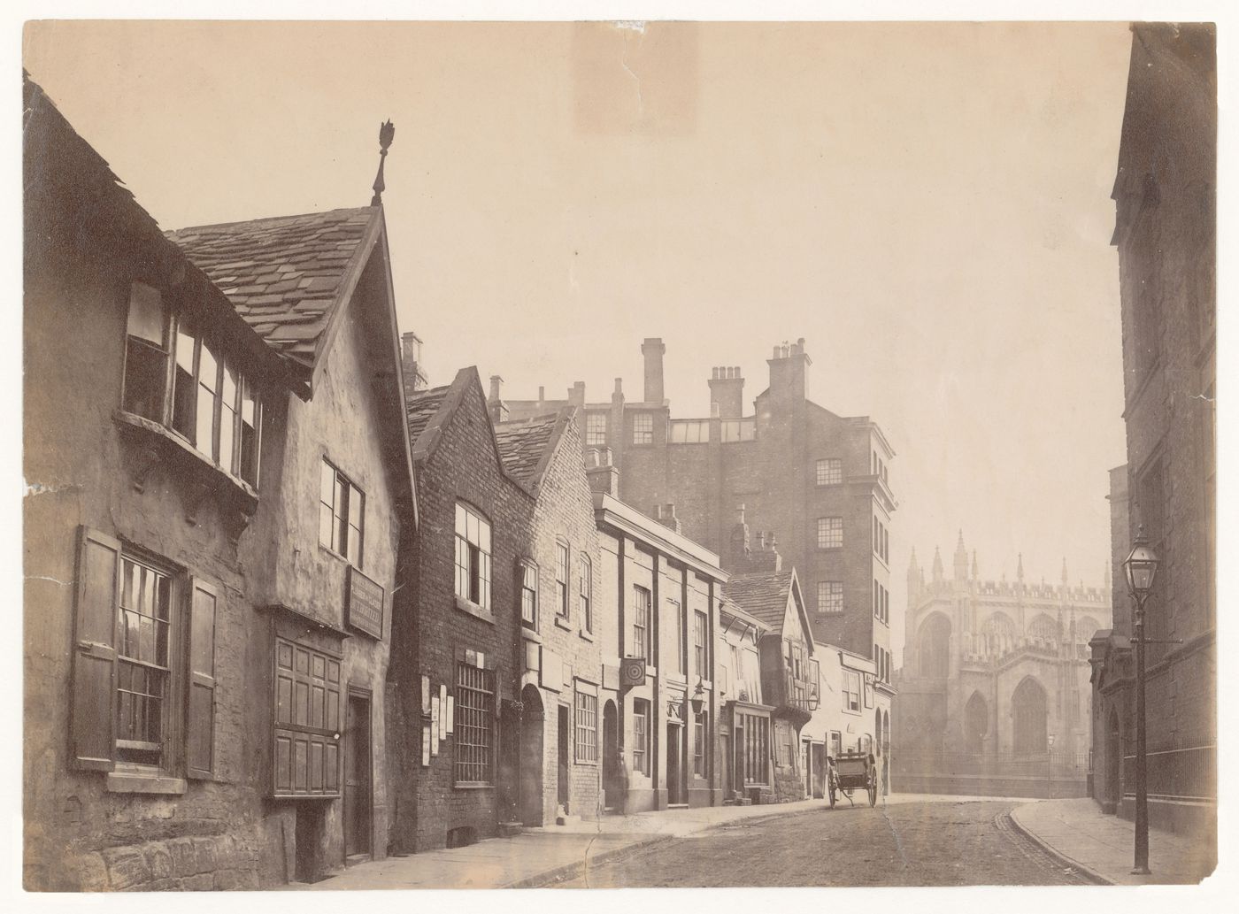 View of houses in Long Millgate, Manchester, England