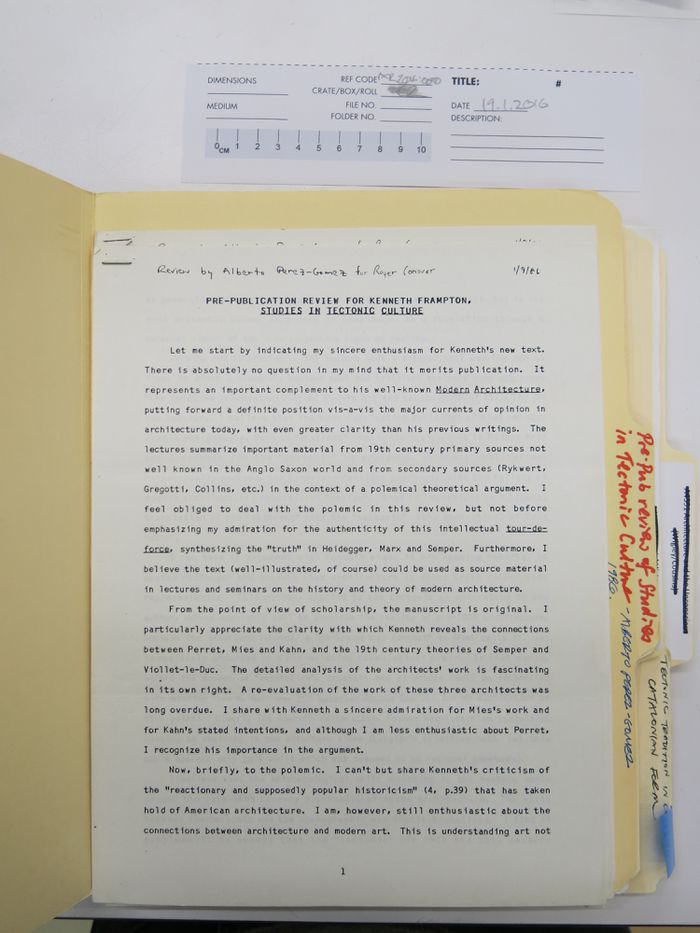 Studies in tectonic culture (1984-2018) - Kenneth Frampton fonds | CCA